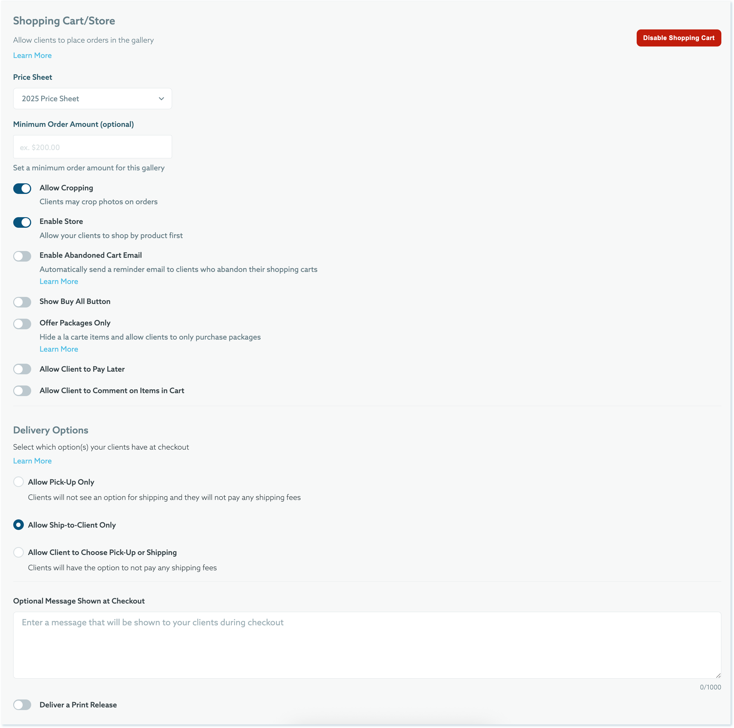 How do I customize Shopping Cart settings? – ShootProof Support